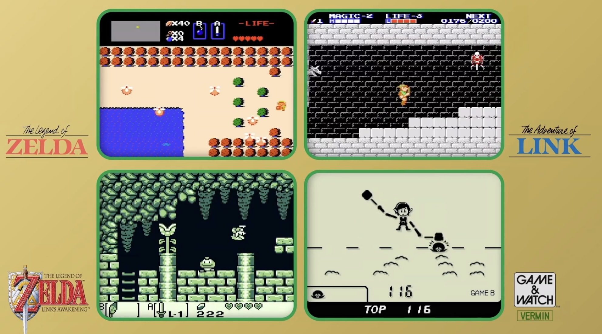 The Legend of Zelda Game & Watch system features four classic games
